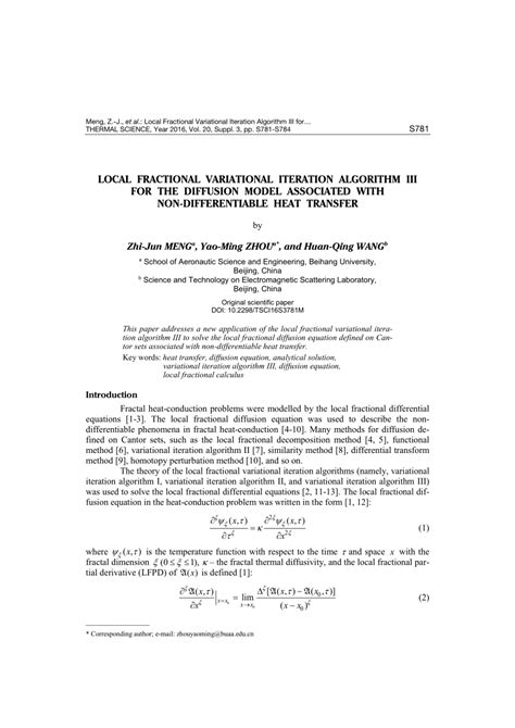 Pdf Local Fractional Variational Iteration Algorithm Iii For The Diffusion Model Associated