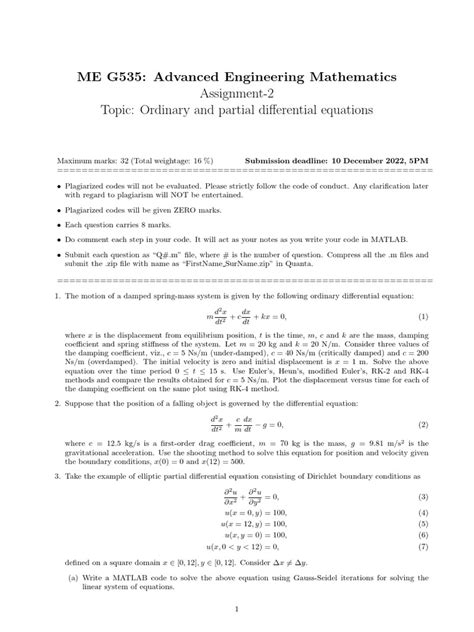 Assignment 2 Pdf Damping Differential Equations