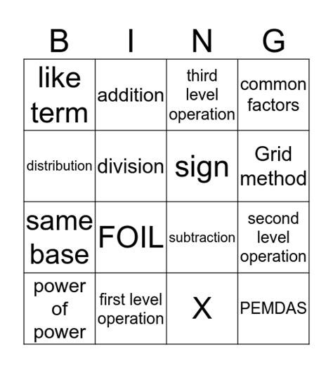 Polynomial Function Bingo Card