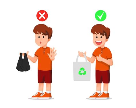 Niño Pide Reciclar Bolsas Y No Usar Plástico Vector Premium