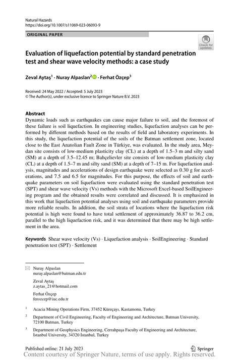 Evaluation Of Liquefaction Potential By Standard Penetration Test And