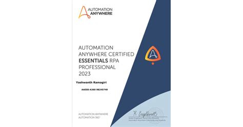 Yashwanth Ramagiri On Linkedin Automation Anywhere Certified