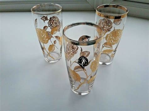 Set Of 3 Vintage French Gold Glasses Drinking Glasses Gold Etsy