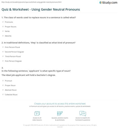 Quiz And Worksheet Using Gender Neutral Pronouns