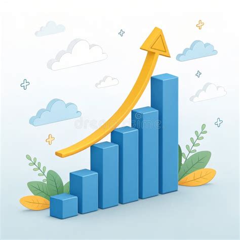 3d Render Upward Trending Bar Graph Growth Concept Blue And Yellow