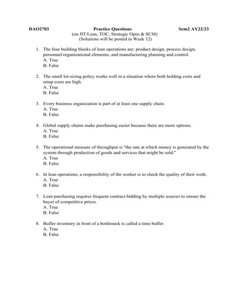 Jit Lean Toc Scm Practice Questions