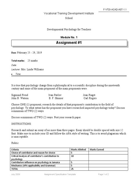 Assignment Specification Template Pdf