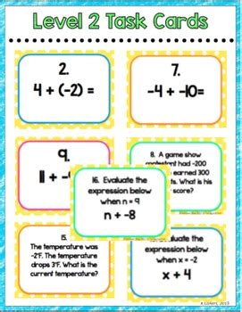 Adding Integers Digital Task Cards By To The Square Inch Kate Bing Coners