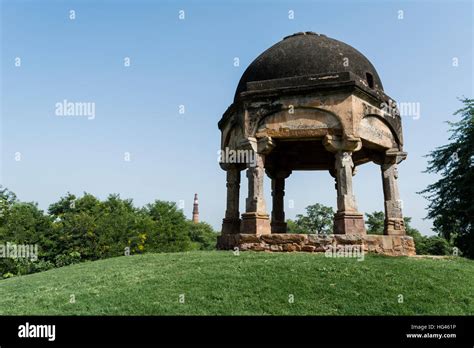 Chhatri And Qutab Minar As Seen From Mehrauli Archaeological Park Stock