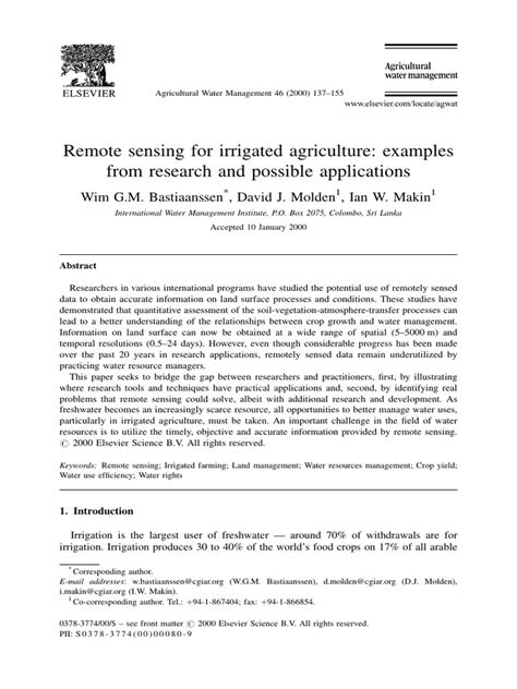 Remote Sensing For Irrigated Agriculture Pdf Evapotranspiration Water Resources