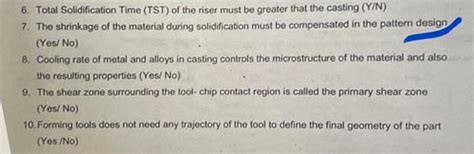Solved 6 Total Solidification Time Tst Of The Riser Must