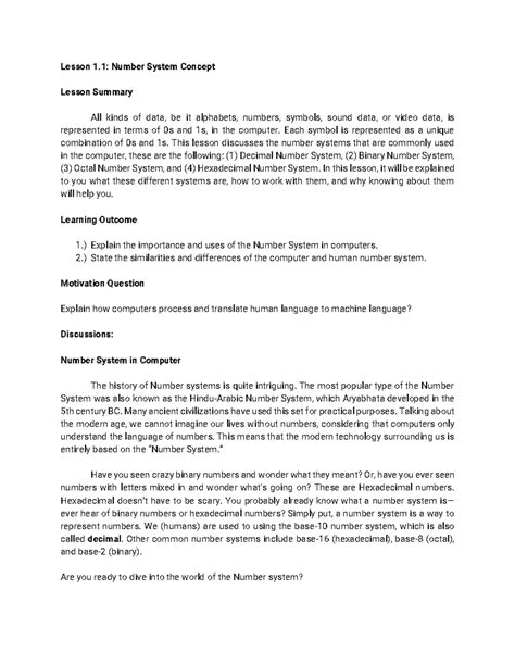 Lesson Number System In Computer Lesson Number System Concept Lesson Summary All Kinds
