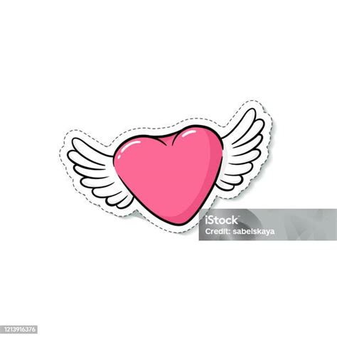 Coeur Rose Mignon Avec Des Ailes Dange Autocollant De Dessin Animé