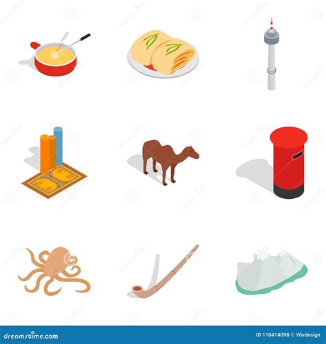 Multitude Icons Set Isometric Style Stock Vector Illustration Of
