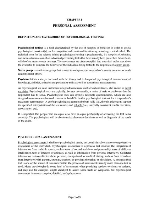 Module 1 Personal Assessment Chapter I Personal Assessment Definition