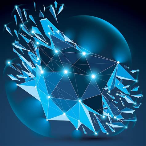 Premium Vector Vector Dimensional Wireframe Blue Sparkling Object With Radiance Circles