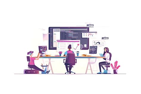 Premium Photo Futuristic Web Developer With Characters Coding And