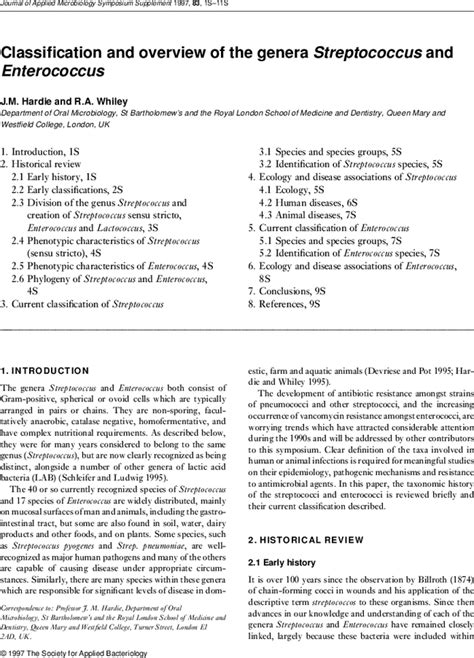Classification And Overview Of The Genera Streptococcus And Enterococcus Hardie 1997
