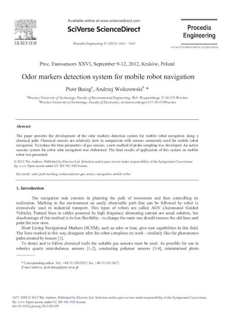 pdf odor markers detection system for mobile robot navigation · piotr