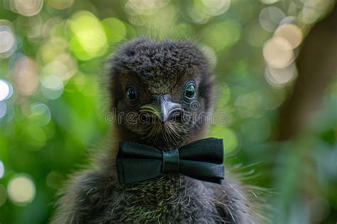 Cute Fluffy Bird With Bowtie In Nature Stock Illustration