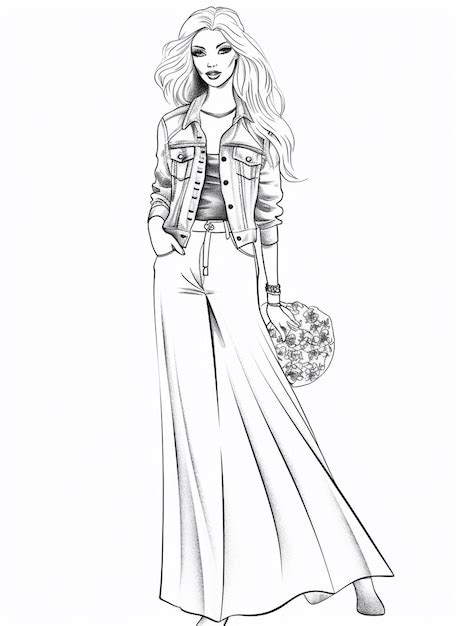 Premium Ai Image A Drawing Of A Woman In A Long Skirt And Jacket Ai