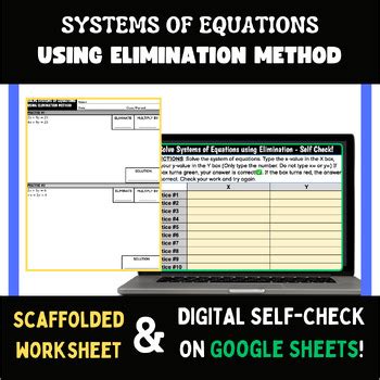 Solve Systems Of Equations Elimination Method Worksheet With DIGITAL