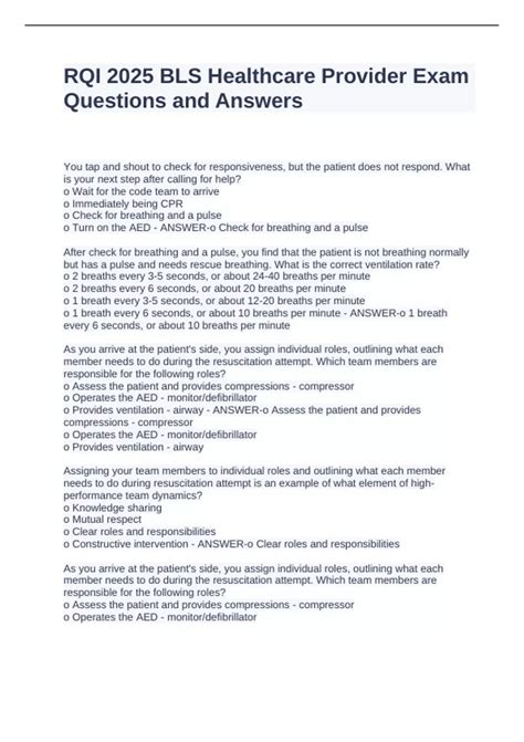 Rqi 2025 Bls Healthcare Provider Exam Questions And Answers Rqi 2025