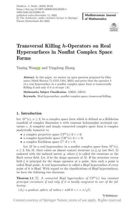 Transversal Killing H Operators On Real Hypersurfaces In Nonflat