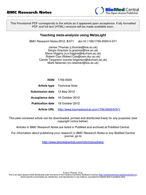 Teaching Meta Analysis Using Metalight Pdf Meta Analysis Effect Size