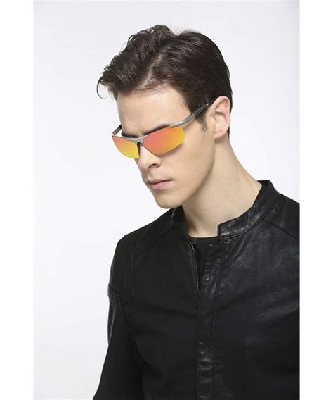 Mens Dark Mirrored Sunglasses Polarized Rectangular Rimless Sun