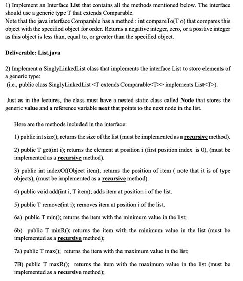 Solved 1 Implement An Interface List That Contains All The