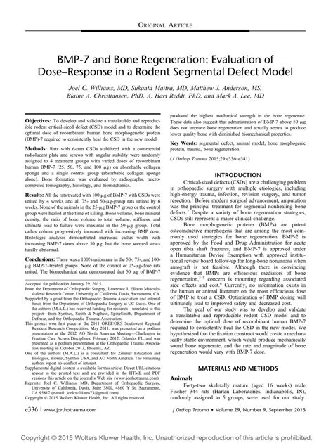 Pdf Bmp 7 And Bone Regeneration Evaluation Of Dose Response In A