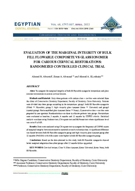 Pdf Evaluation Of The Marginal Integrity Of Bulk Fill Flowable Composite Vs Glass Ionomer For