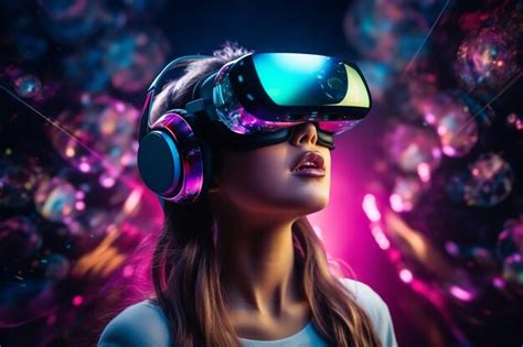 Premium Ai Image Photo A Beautiful Girl In Vr Glasses 3d Headset In
