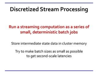 Discretized Stream Fault Tolerant Streaming Computation At Scale