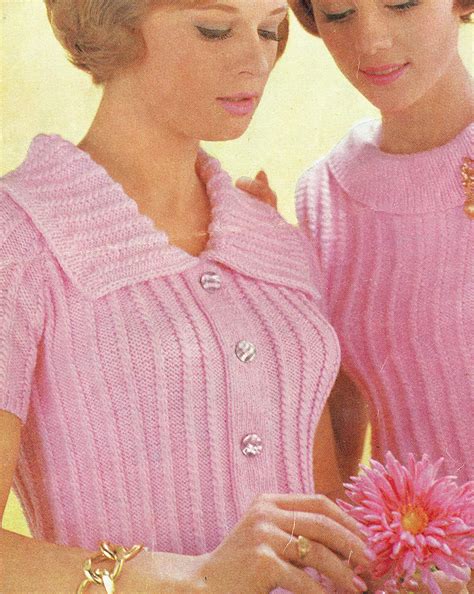 Pdf 1960s Womens Ladies Knitting Pattern Twin Set Fitted Sweater Mod