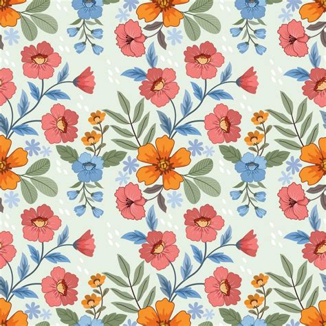 Colorful Hand Draw Flowers Seamless Pattern 35662132 Vector Art At