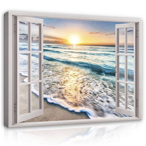 Stampa Su Tela Finestra Mare Spiaggia Moderna X Cm XXL Quadri Moderni Decorazione Murale