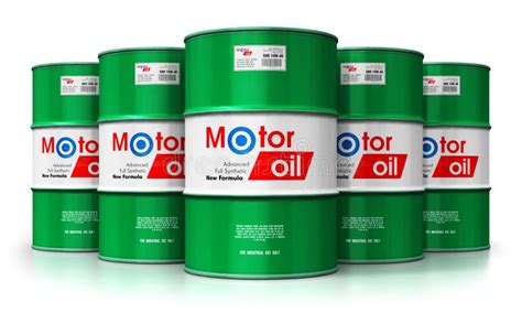 Group Of Barrels With Motor Oil Lubricant Isolated On White Back Stock
