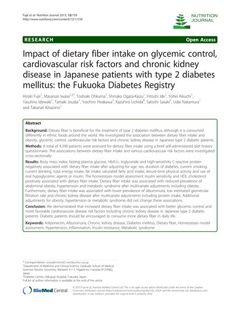 Pdf Impact Of Dietary Fiber Intake On Glycemic Control