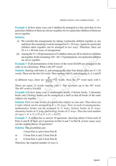Ncert Exemplar Book For Class 11 Maths Chapter 7 Permutations And Combinations