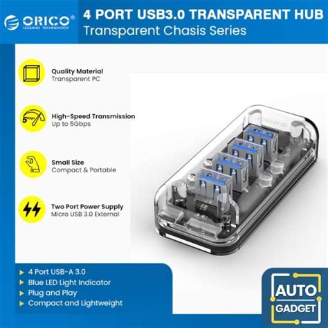 Promo Orico Usb 30 Hub 4 Port Transparan Desktop Hub 4 Expansion