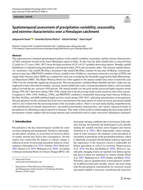Spatiotemporal Assessment Of Precipitation Variability Seasonality And Extreme Characteristics