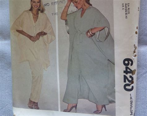 Vintage 70s Mccalls 6420 Misses Caftan Or Tunic And Pants Sewing