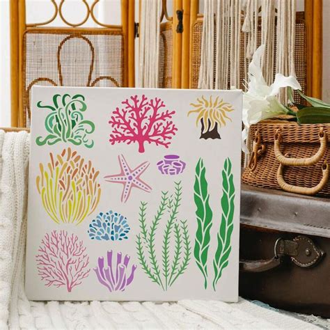 Seaweed Stencil 118x118 Inch Seagrass Stencil Coral Drawing Stencil