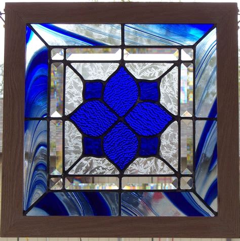 Cobalt Blue Flower Stained Glass Window