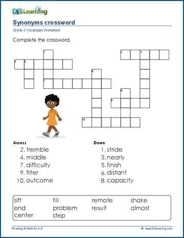 Synonym Crosswords For Grade K Learning