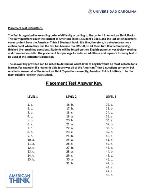 Placement Test Answer Key 2024 Pdf