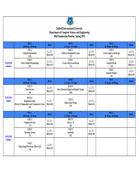 cse mid exam routine spring 2025 pdf computer science applied