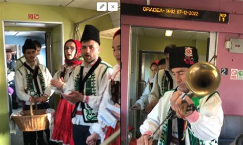 Colindăm până la Cluj Călătorii din tren încântați cu colinde pe